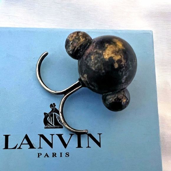 Lanvin | Jewelry | Vintage Lanvin Paris Blackenedsilver Double Finger Sphere Statementring ...